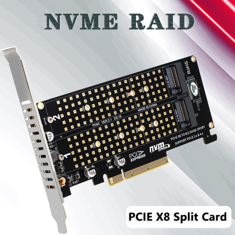 Dual M.2 NVME to PCI Express X8 4.0 Raid Controller PCIE Split Card 2 ...