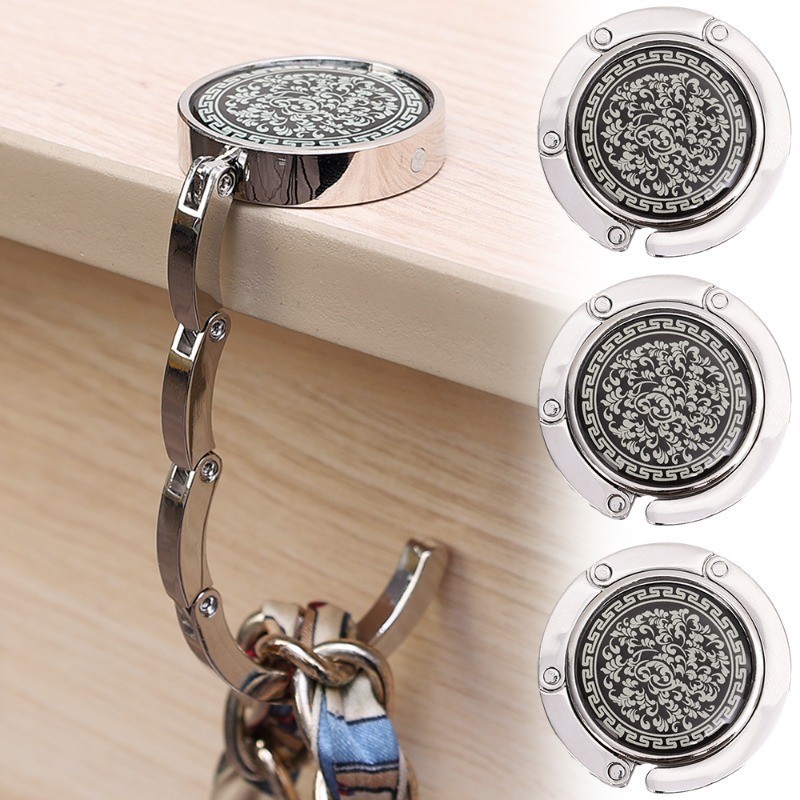 Folding Metal Table Bag Hanger - Storage Accessories - Portable Round ...