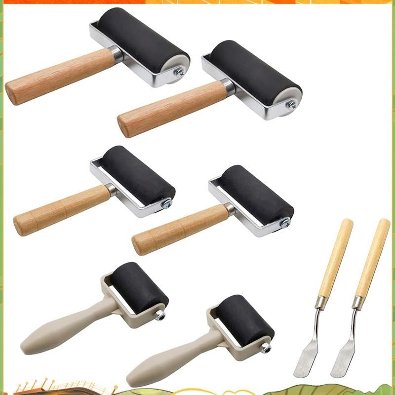 8 Pack Rubber Roller Set Kit - Brayer Rollers with 3 Size for Crafting ...