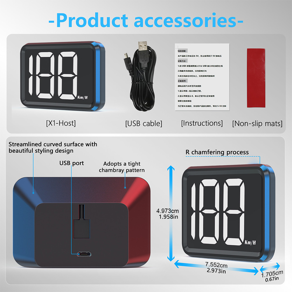 ☀DM GPS KMH MPH HUD Digital Speed Meter Gauge Head Up Display Big Font ...
