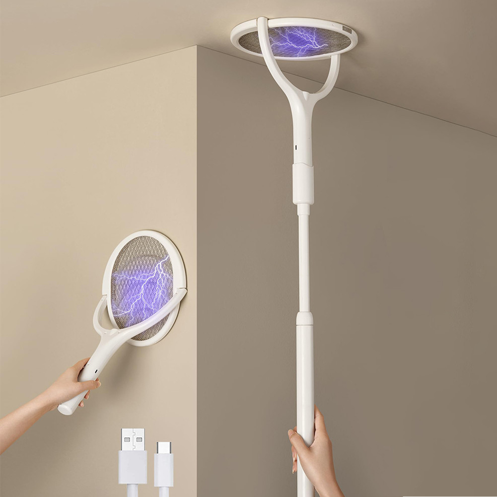 Rotating Head Fly Swatter Racket with Telescopic Rod Mosquito Zapper ...