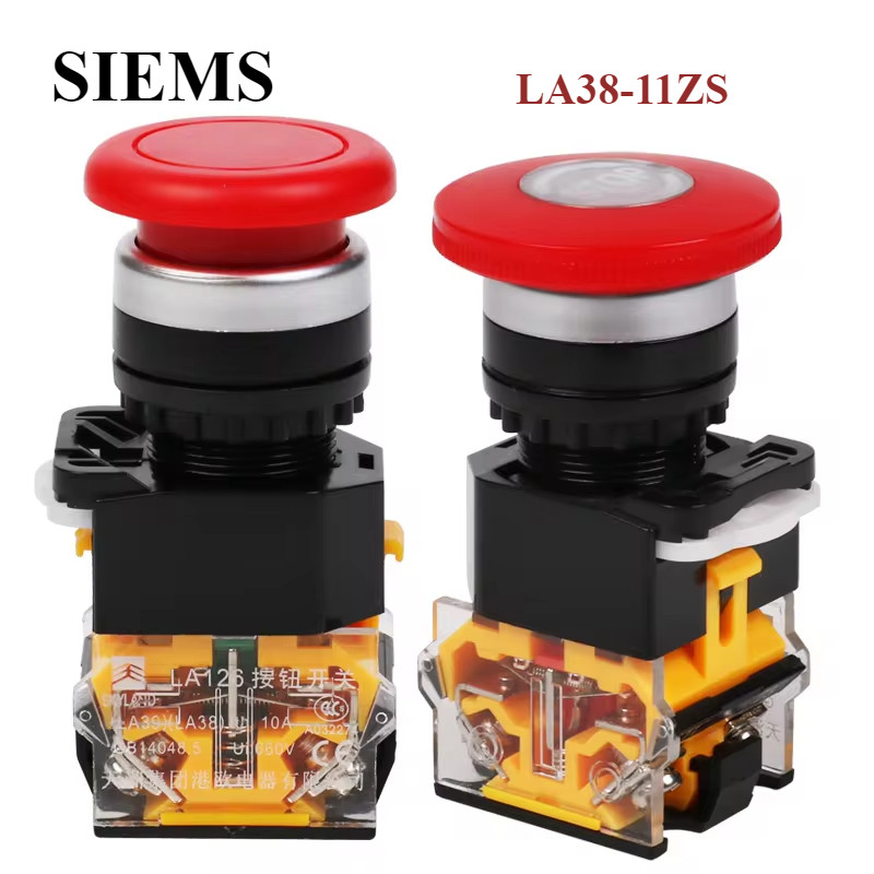 1 Piece 600V/10A Emergency Push Button Switch LA38-11ZS Hole Size 22mm Self-locking Head Power ...