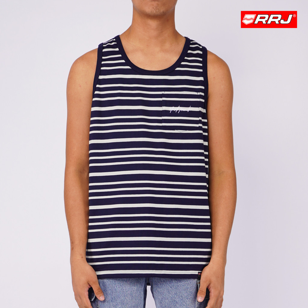 RRJ Men's Basic Tank Top Semi Body Fitting Stripes Jersey Fabric 99902 ...