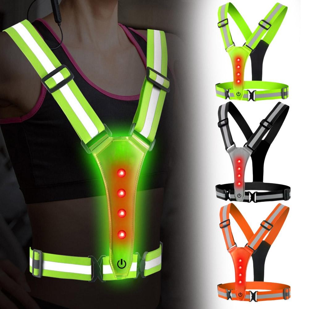 LED Reflective Running Vest High Visibility Warning Lights Safety Gear ...