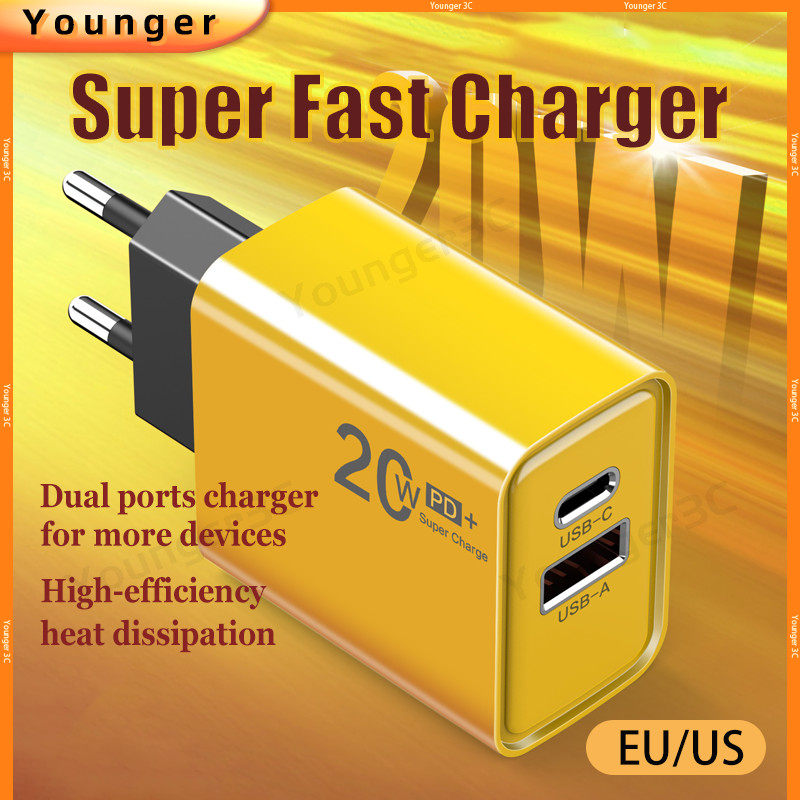 20W Super Fast Charger USB A/C Power Charging Adapter For ios Micro ...