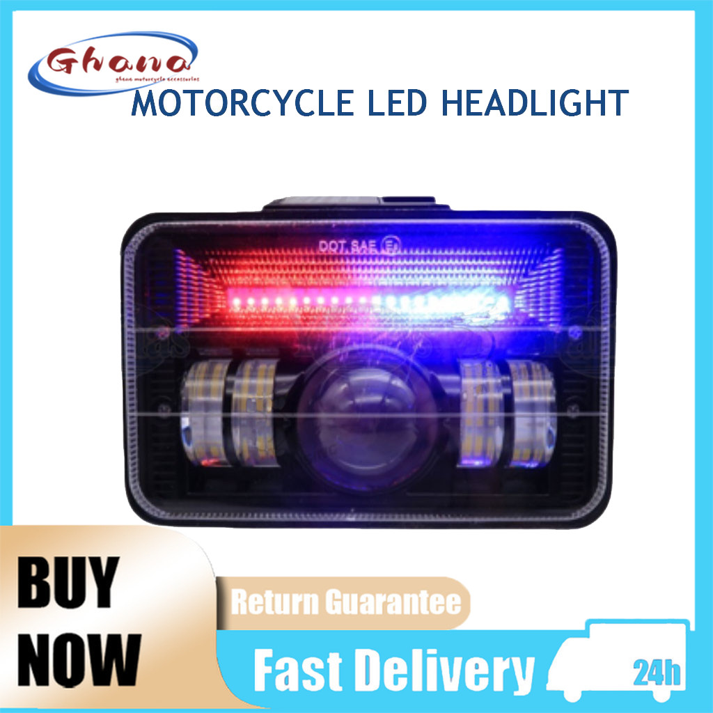 MOTORCYCLE LED HEADLIGHT WITH RED BLUE BLINKER LIGHT RECTANGLE DESIGN ...