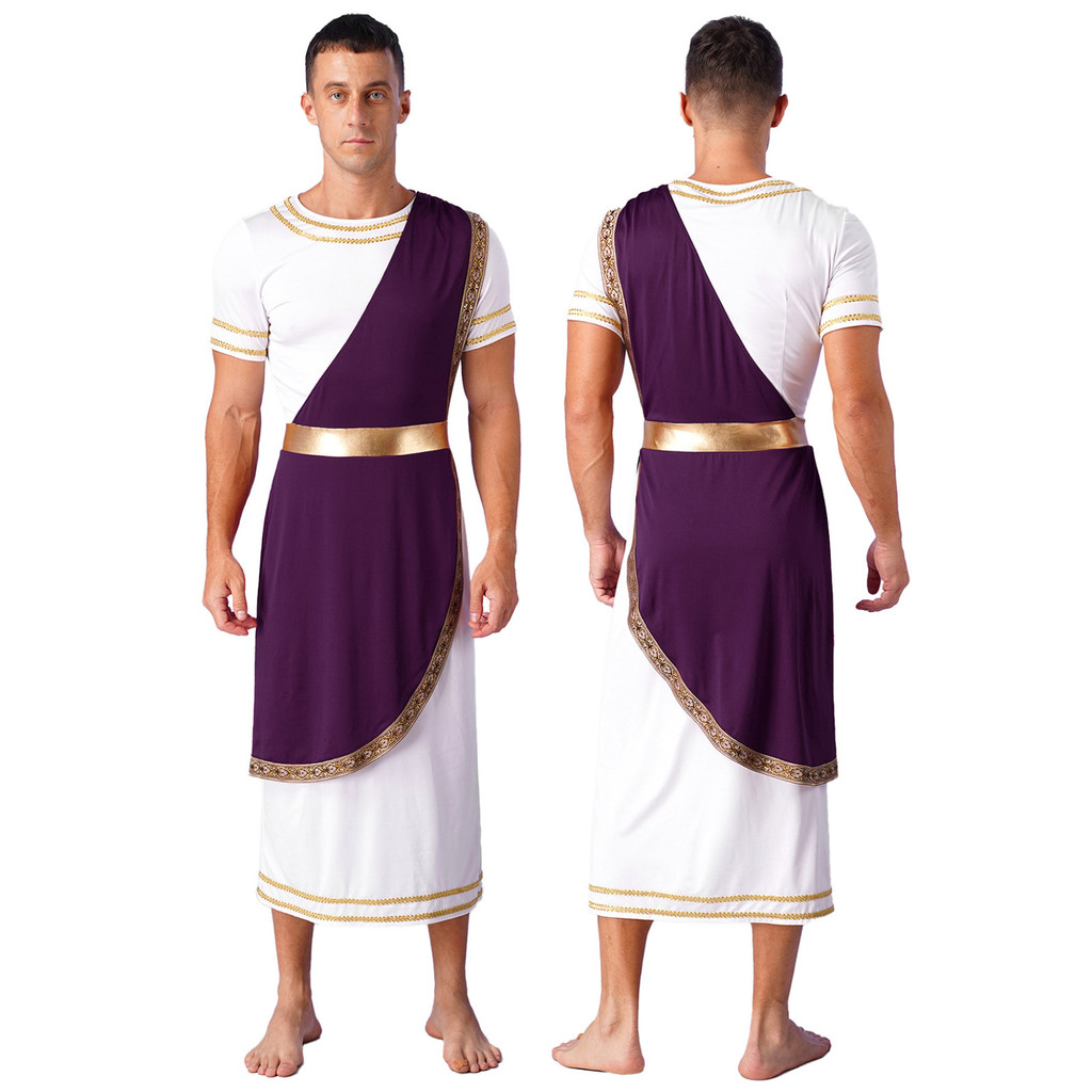 Mens Halloween Ancient Greek Toga Dress Up Short Sleeve Costumes Retro ...