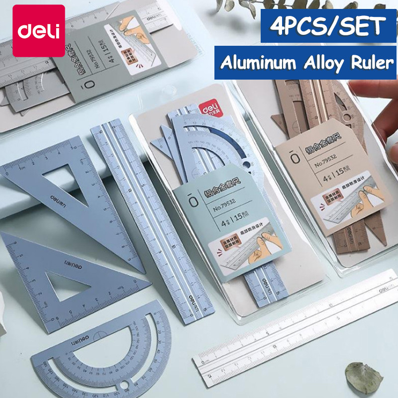 Deli Metal Ruler Set for Students - Aluminum Alloy Multi Functional ...