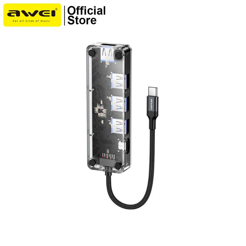 Awei HUB-1 4in1 USB Hub+ Type-C Fast Charging Data Transfer 5Gbps Multi ...