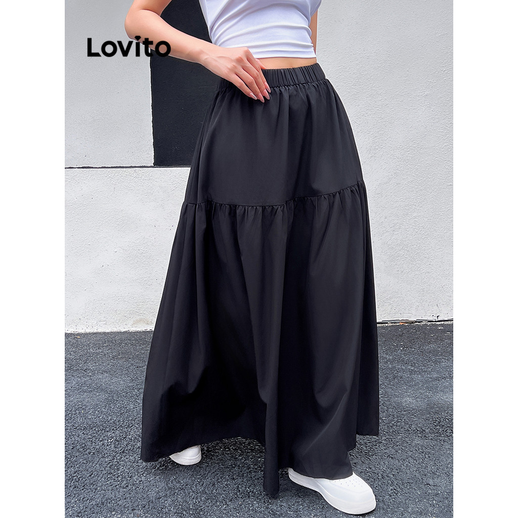 Lovito Women Casual Plain Cascading Ruffle Skirt L104ED060 | Shopee ...