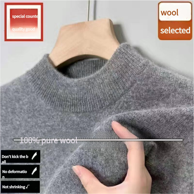 Mongolian High Collar 100% Pure Sweater Men's Winter Half Turtleneck ...