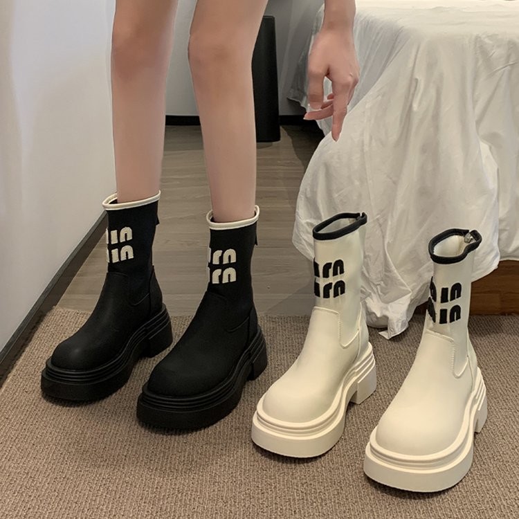Thick Bottom High-Heel Boots Women Muffin Bottom round Toe Martin Boots ...