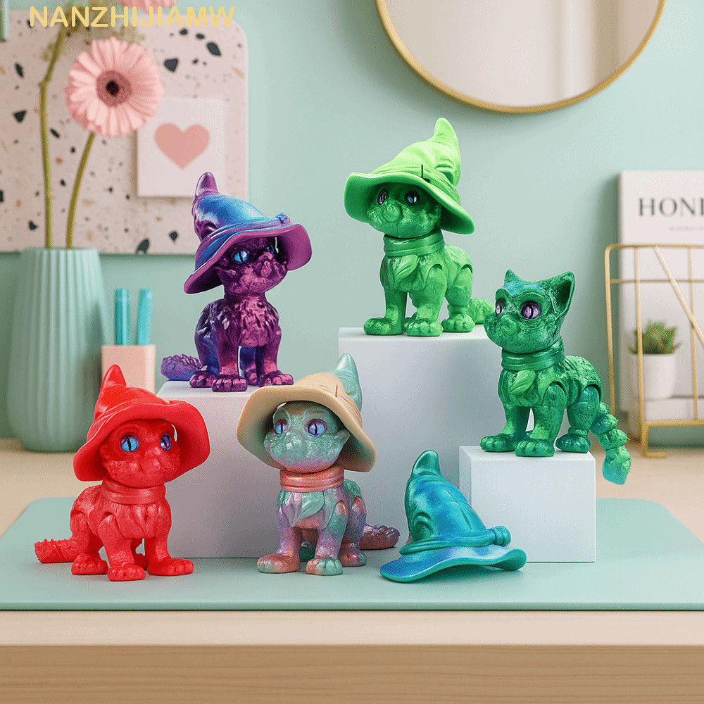 NANZHIJIAMW 3D Printed Cat Model, Big Eyes Plastic Material Articulated ...