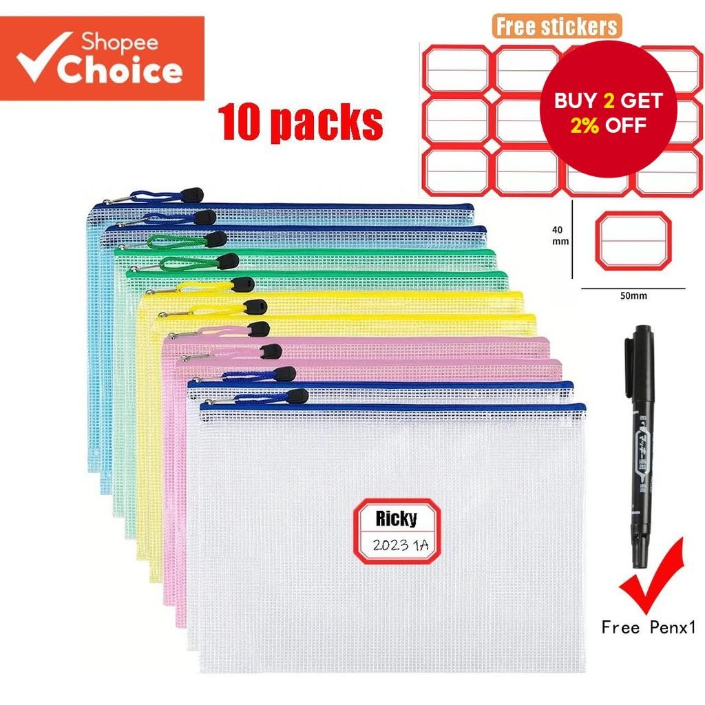 10PCS A4 Size Zipper Pockets With Identification note, Thick Waterproof ...