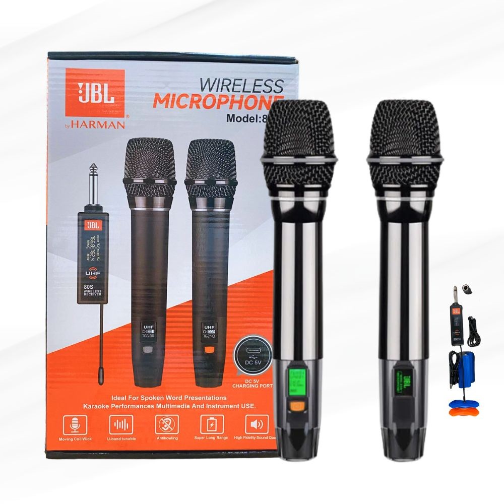 JBL 80S Wireless Microphone Pair – Professional Sound, Easy Setup ...