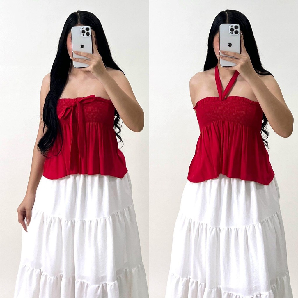 GHB. GABBY SMOCKED 2 WAYS TUBE TOP | Shopee Philippines