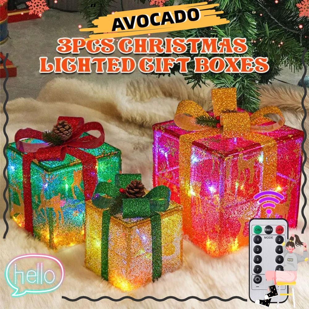 AVOCADA 3Pcs Decoration Lighted Gift Boxes Set, Navidad Christmas ...