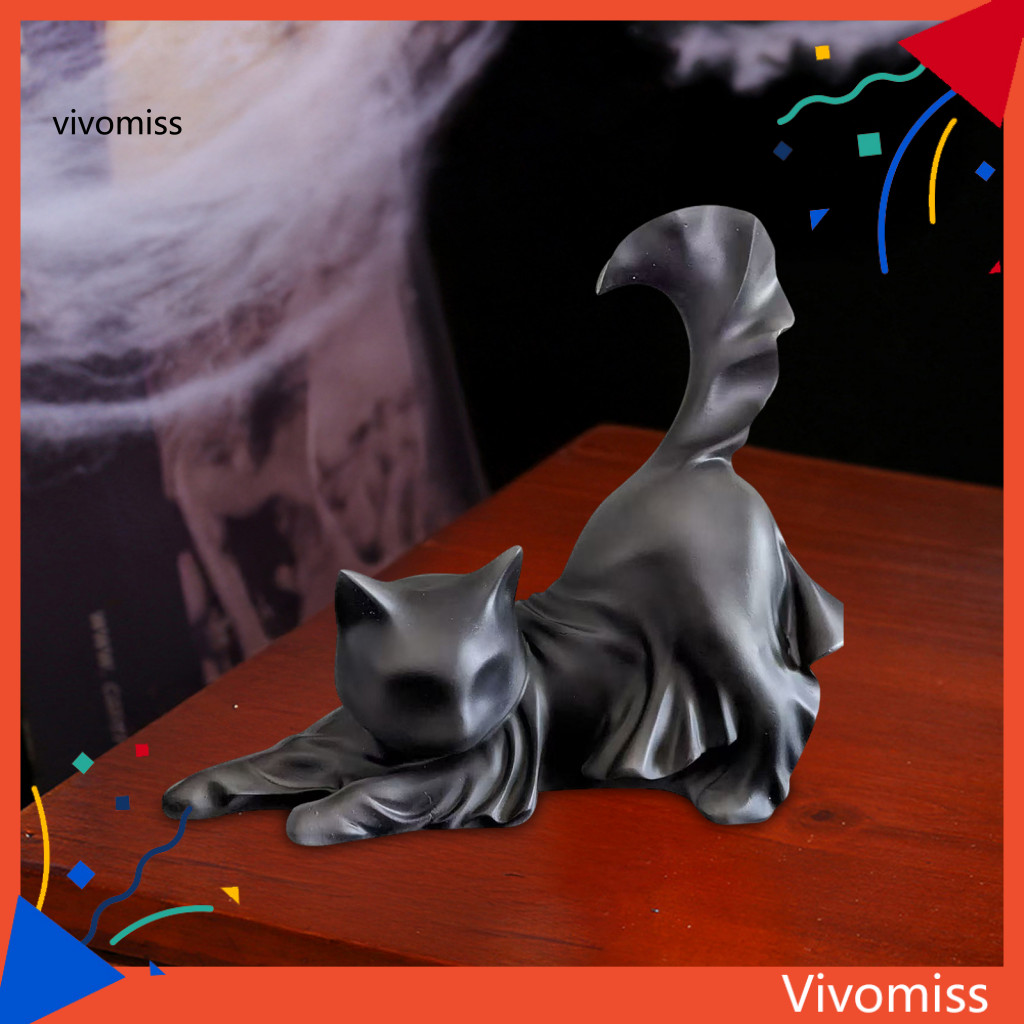 [VM] Lifelike Cat Sculpture Modern Home Decor Spooky Black Cat Statue ...