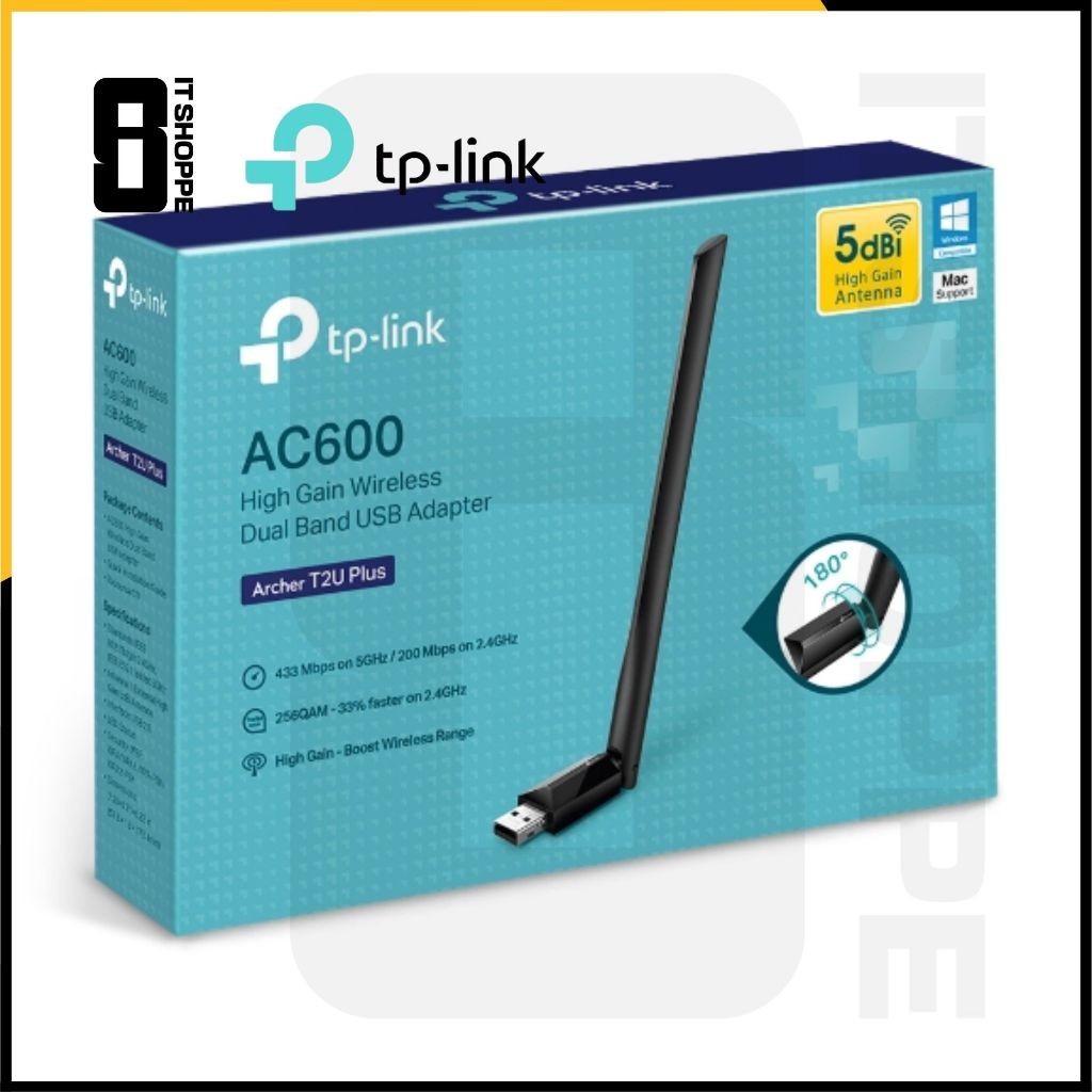 It Shoppe TP-Link Archer T2U Plus Dual Band AC600 High Gain Receiver Wi-Fi 5 WIFI usb adaptor ...