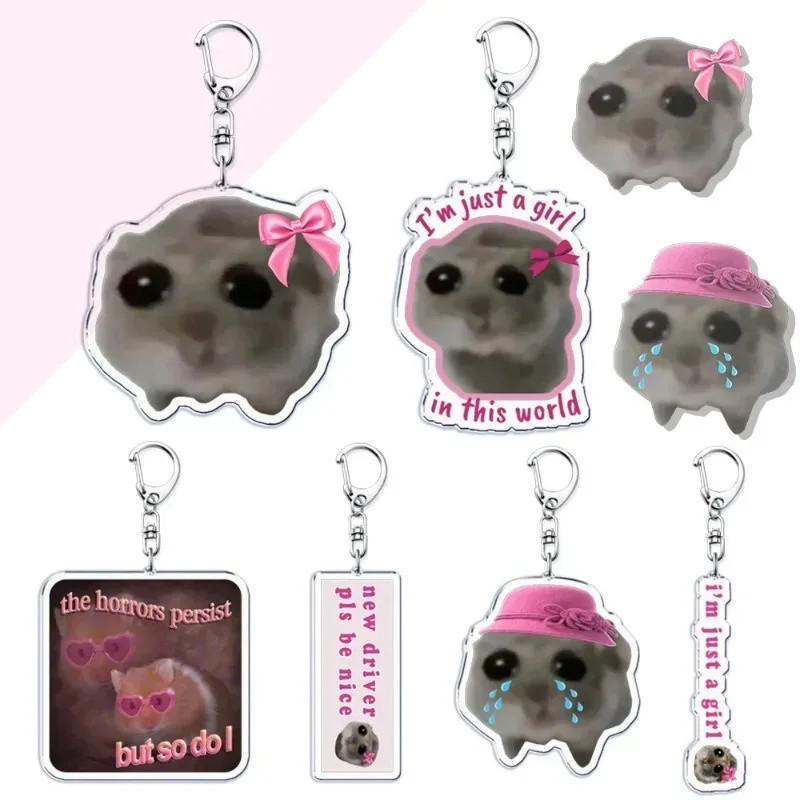 Popular Cute Pink Bowknot Hamster Keychian Fun Meme Im Just A Girl Sad ...