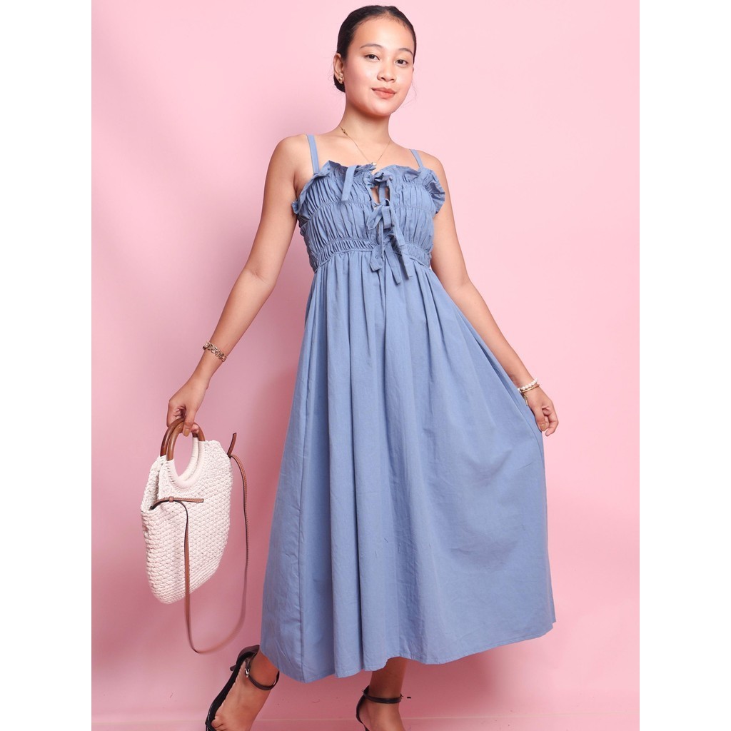 Calliah Fashion Agatha Maxi Dress Front Tie Ribbon A Line Dress ...