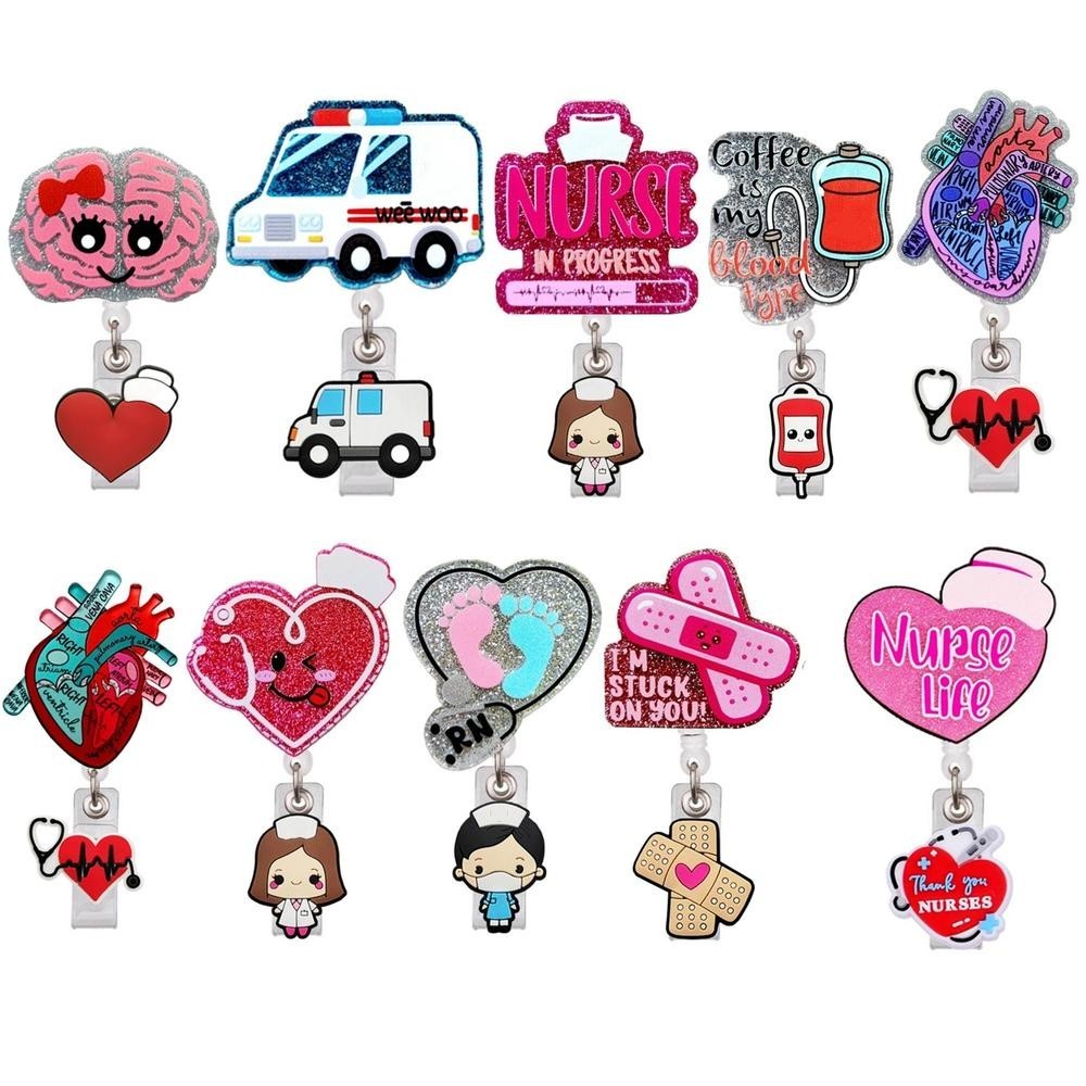 Nurse Badge Reel With Alligator Clip Bling ID Name Retractable Badge ...