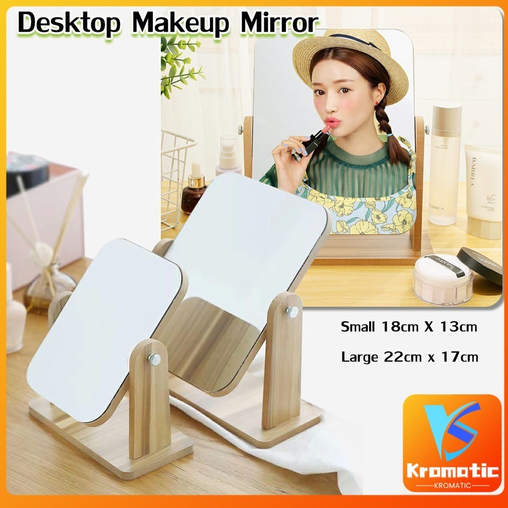 Kc HD Wooden Mirror 360 Degree Portable Adjustable Table Desk Mirror ...