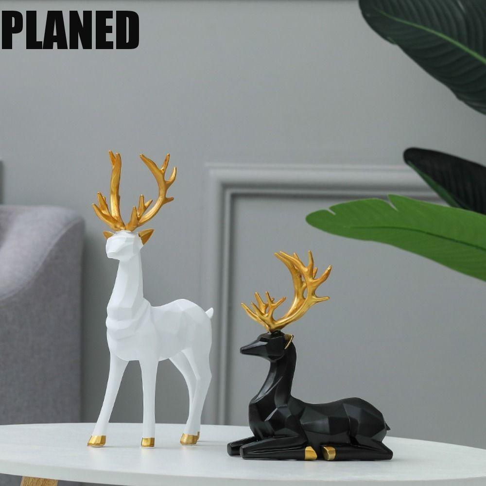 PLANED Geometric Elk Sculpture, Resin Standing Elk Statues, Artifical ...