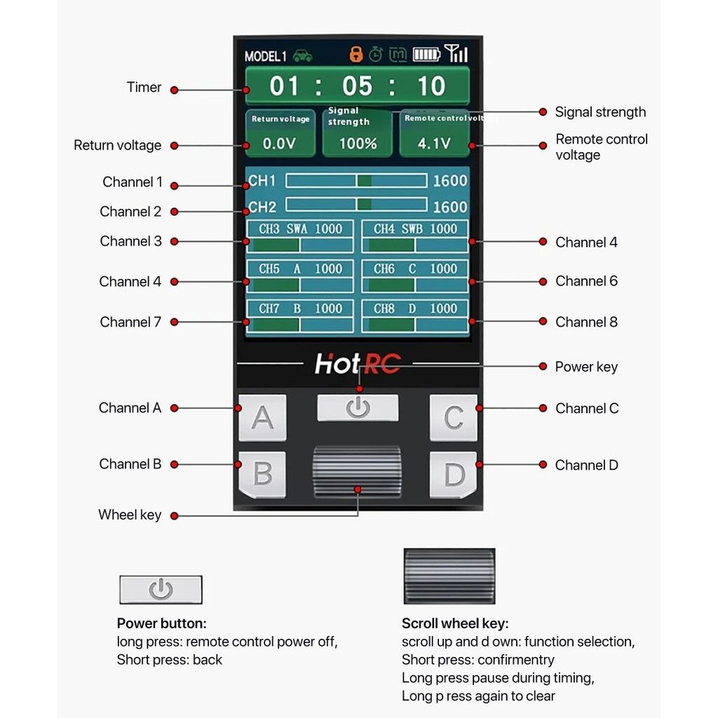 HotRC Transmitter CT-10B 10CH 2.4GHz Radio System Remote Controller ...