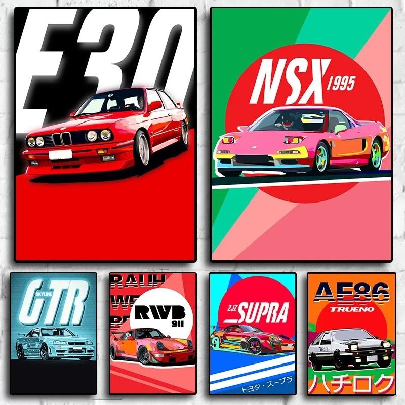 Modern Japan JDM Neon Car Cartoon Art Canvas Posters Aesthetic Wall ...