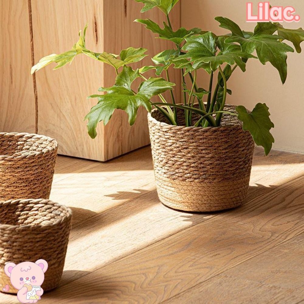 LILAC Flower Plant Pot, Straw Garden Weaving Pot, Rattan Storage Home ...