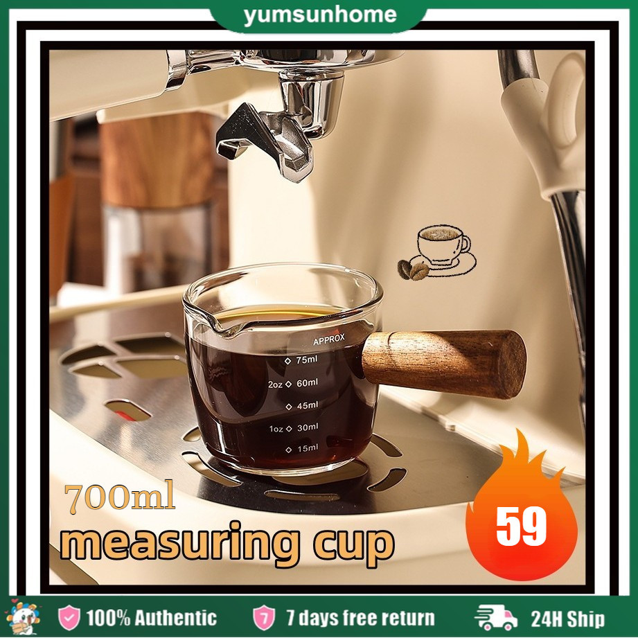 Espresso shot Glass Measuring Cup wooden handle Double Spout Measuring ...