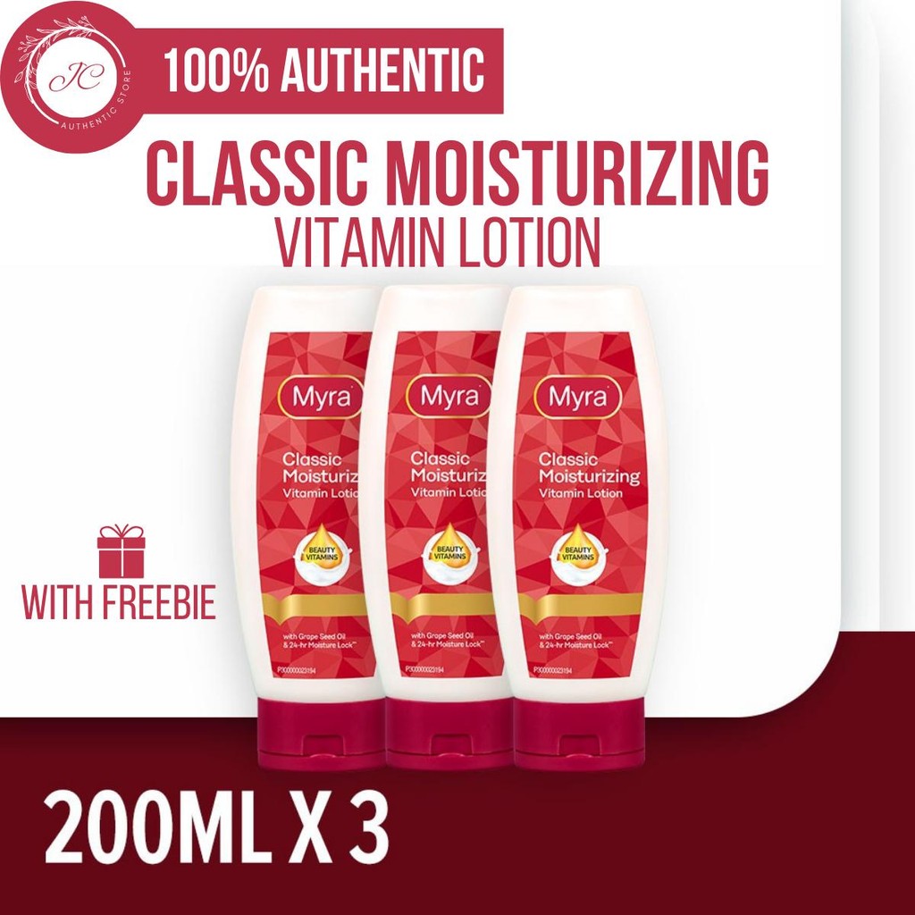 Myra Classic Moisturizing Vitamin Lotion 200ml x 3 with FREEBIES ...
