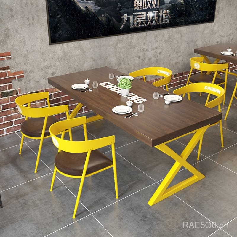 Industrial Style Table and Chair Combination Western Restaurant Milk ...