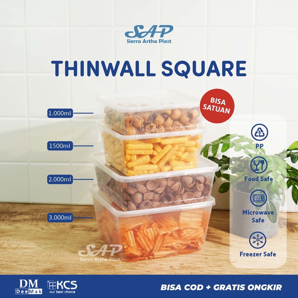 Dm 1000ml-1500ml-2000ml-3000ml SQ/ Square/ Food Container Slime ...