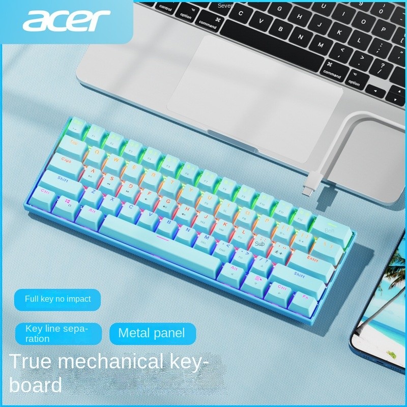 Acer Gaming Computer Blue Axis 61 Key Wired Desktop Mechanical Keyboard ...