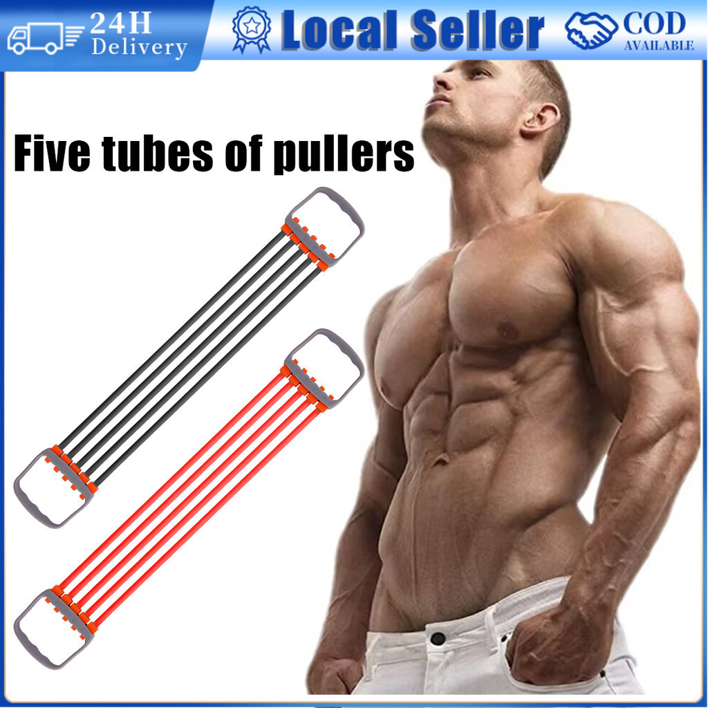 Multl-functional Chest Expander 5 Rubber Tubes Pull Rope Muscle ...