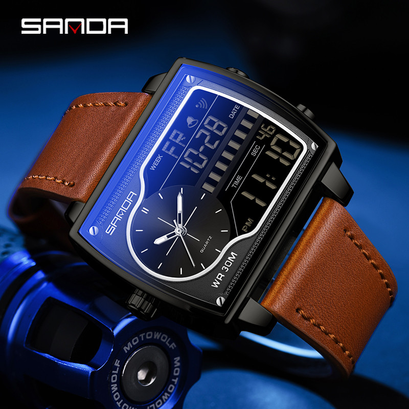 Sanda New Large Dial Dual Display Multi Strap Trendy Business ...