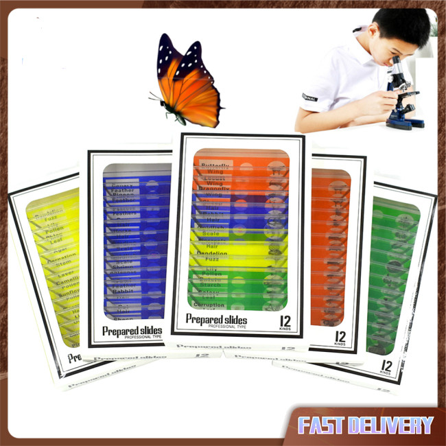12pcs/set Plastic Microscope Slides Biological Specimen with for ...