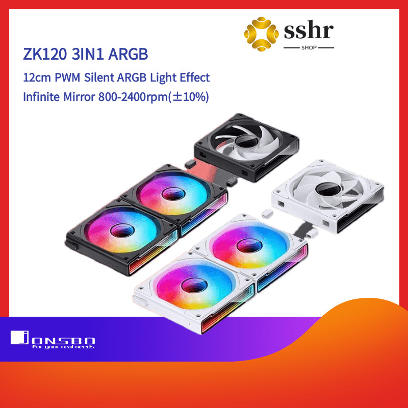 JONSBO ZK-120 3in1 White/Black PC Case Fan 120MM Silent Chassis Cooling ...