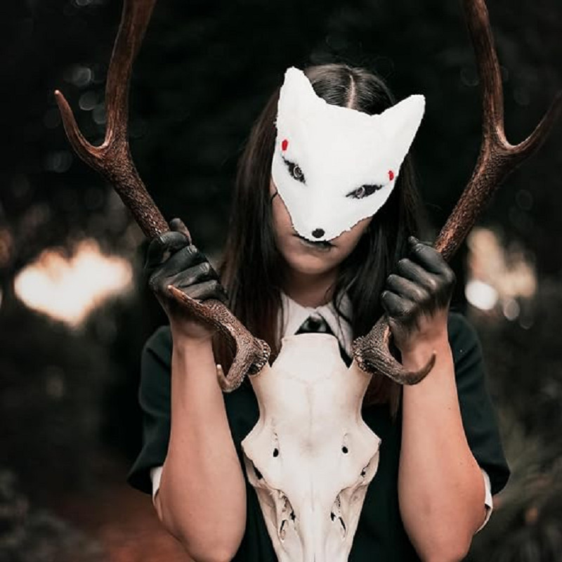 Kitsune Fox Masks Half Face Furry Masks Cosplay Cat Animal Costume ...