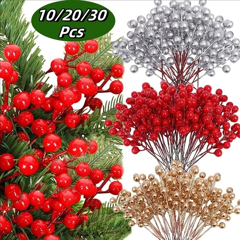 10/20/30Pcs 7 Head Simulated Berry- Artificial Red Berry Branches ...