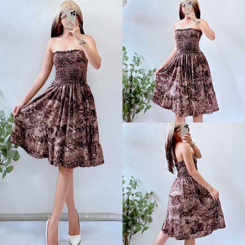 Sunny&Co Cotton Spandex Allover Print Tube Dress | Shopee Philippines