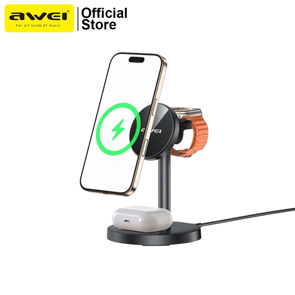 Awei W28 Magnetic Wireless Charging Stand 15W for Phone Watch Earphone ...