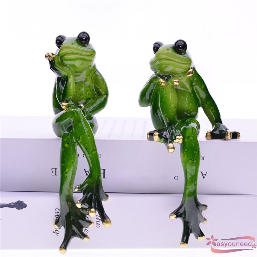 Aay-2Pcs Sitting Frog Statue Resin Animal Collectible Figurine Garden ...