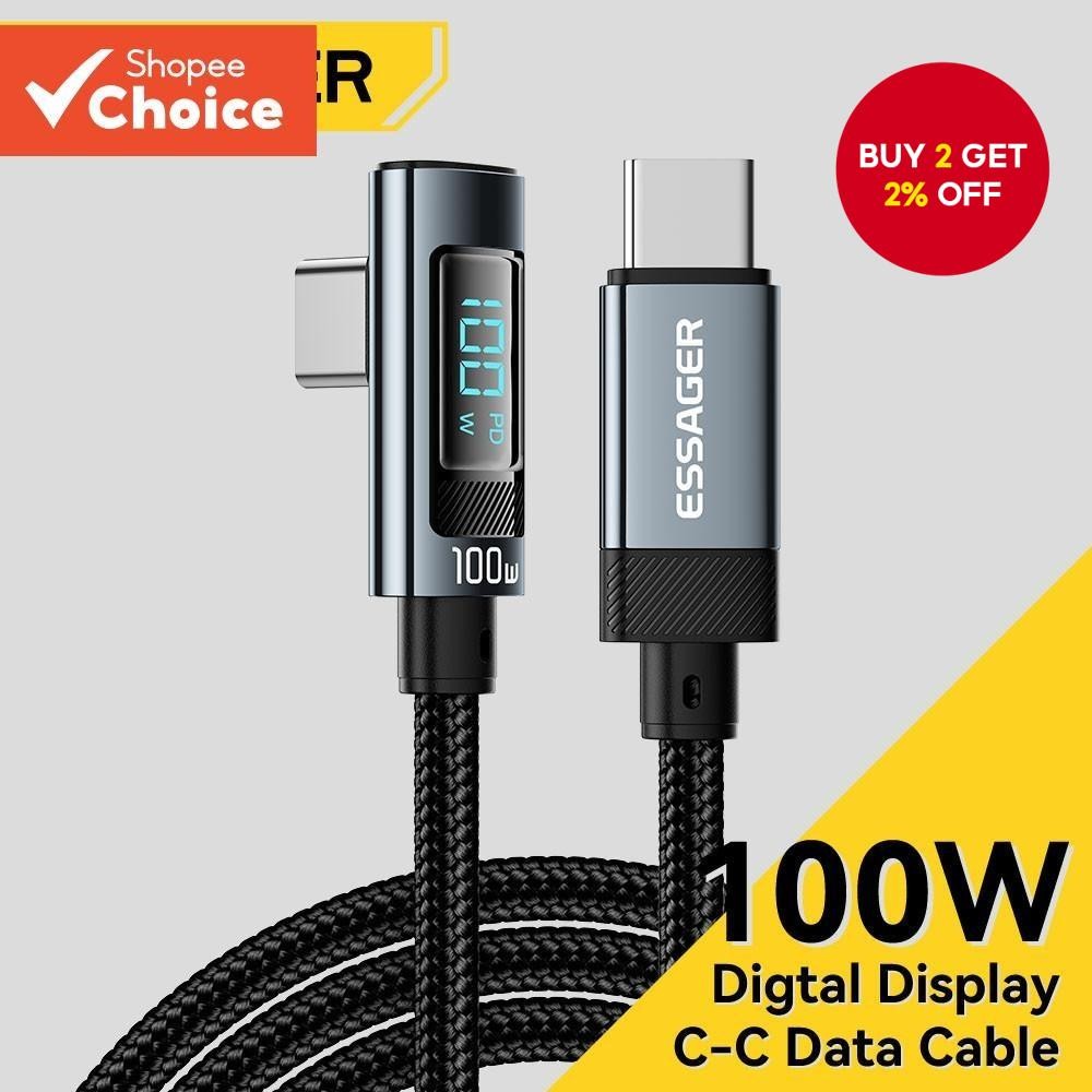 Essager PD 100W Elbow Digital Display USB2.0 C To Type C Cable E-Marker ...