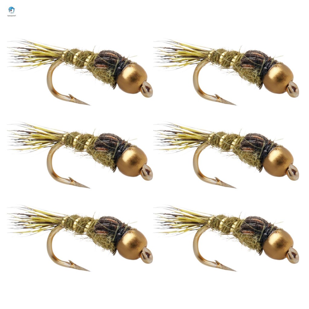 Bead Head Gold Ribbed Hare's Ear Nymph Fly Fishing-Flies Set of 6-Flies ...