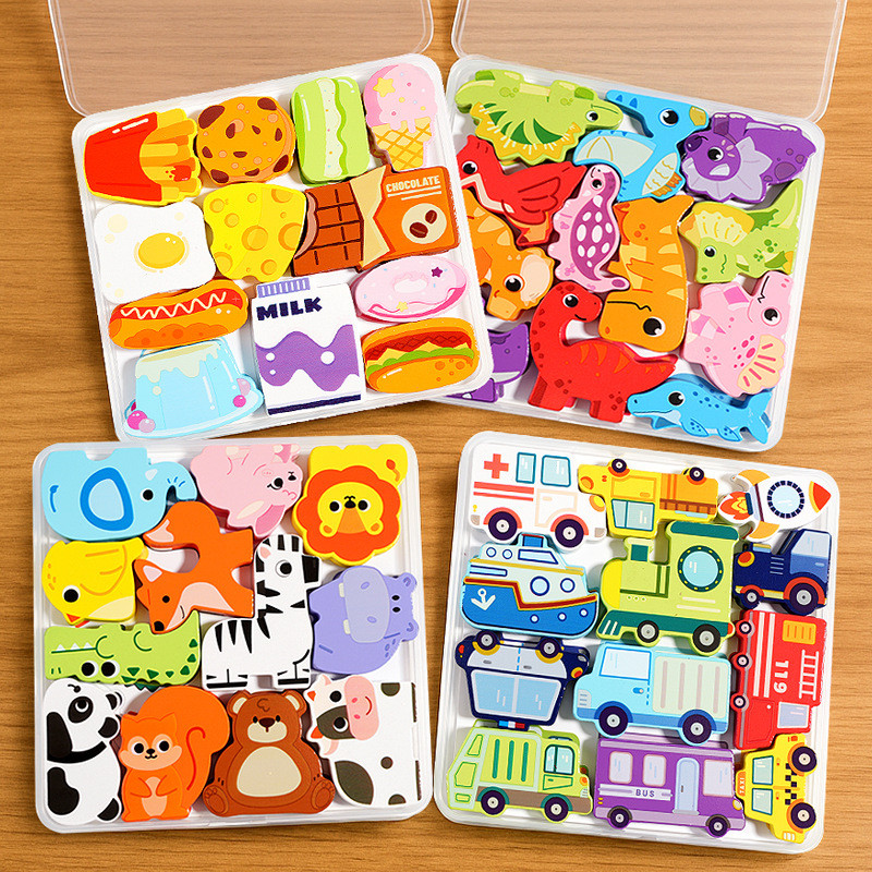Wooden Magnetic Puzzle Set Animals Vehicles Food | Shopee Philippines