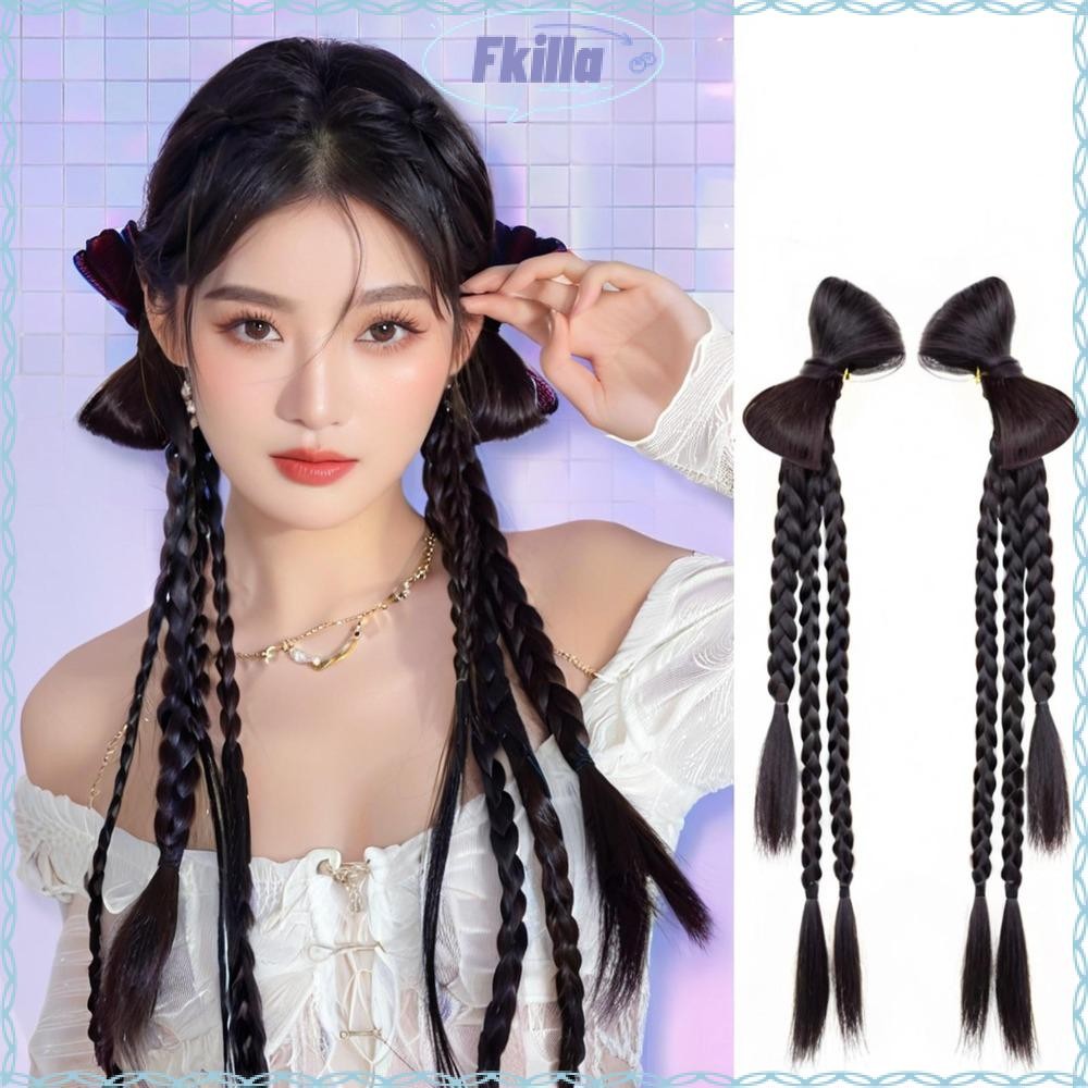 FKILLA 2pcs Wig ponytail, Black Extensions Bow Braid Ponytail, Sweet ...