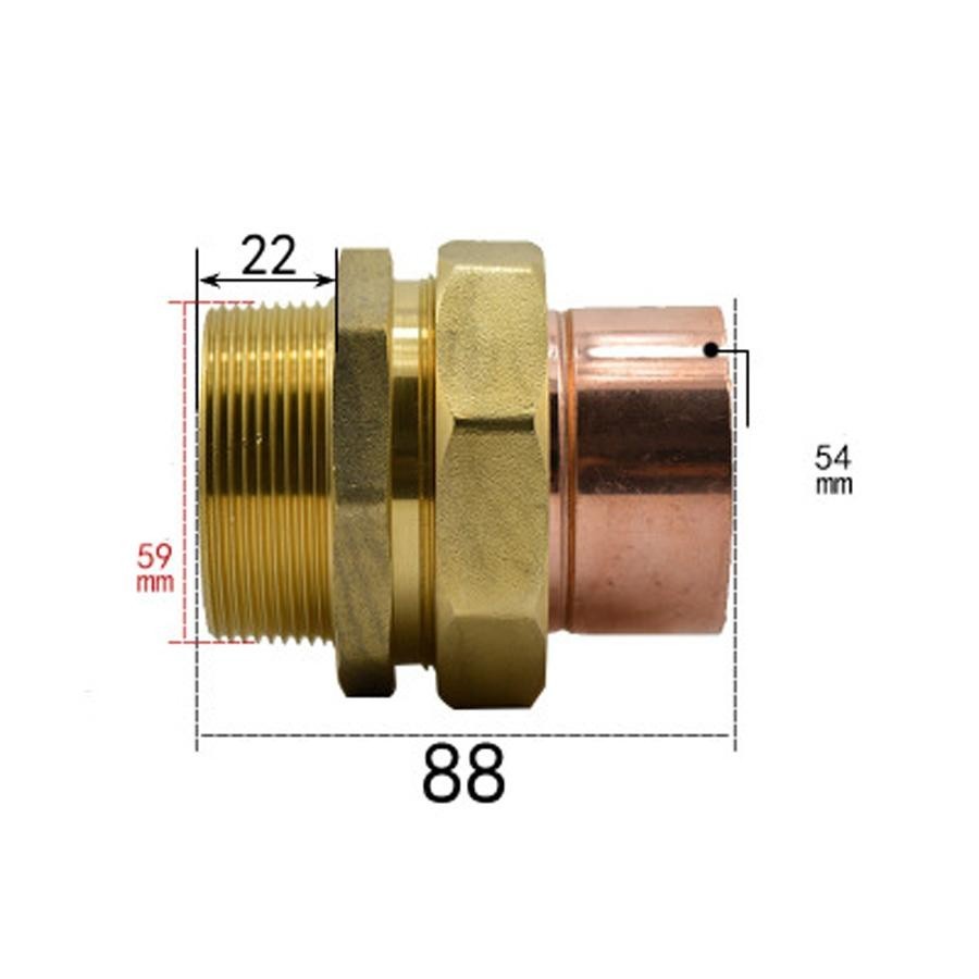 RQ+DN50 G 2" BSPP Male x Copper Inner Dia 54mm Brass Copper End Feed Fitting Union Connector Co ...